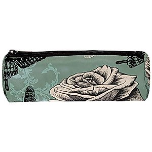 Vintage Rose Butterflies and Dragonflies Pencil Bag Pen Case Stationary Case Pencil Pouch Desk Organizer Makeup Cosmetic Bag for School Office