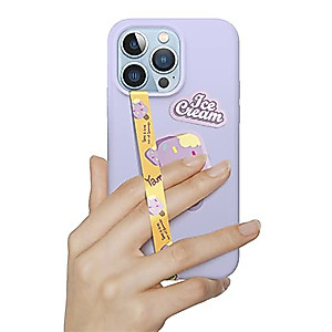 elago Phone Strap with Stickers, Phone Grip, Phone Loop Compatible with All Smartphone Case, Double Sided Design, Stickers Included, Compatible with Magsafe [Yellow Strap & Blueberry Ice Cream]