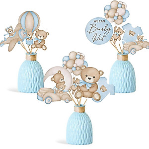 Zliisang 16Pcs Bearly Wait Baby Shower Cake Toppers We Can Bearly Wait Baby Shower Centerpieces Cake Toppers Decorations Boy Bear Baby Shower Party Decorations Bear Cake Toppers Decorations