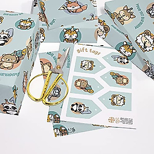 CENTRAL 23 Baby Boy Wrapping Paper - 1st Birthday - Age One - 6 Sheets Blue Gift Wrap - Comes With Fun Stickers