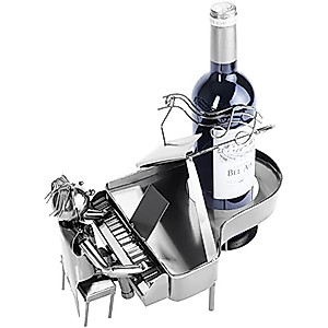 BRUBAKER Wine Bottle Holder 'Grand Piano' - Table Top Metal Sculpture - with Greeting Card