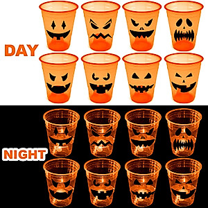 mishunyus 40 Pcs Halloween Glow Pumpkin Party Cups for Adults Kids, 16 oz Orange Plastic Cups Reusable Party Cups for Halloween Party Night,Daytime Supplies Decorations