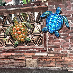 HHgrowe 11.8 inches Metal Sea Turtle Wall Decor Indoor and Outdoor Wall Sculptures Decorations Bedroom Garden Patio Porch or Fence 2 PCS …