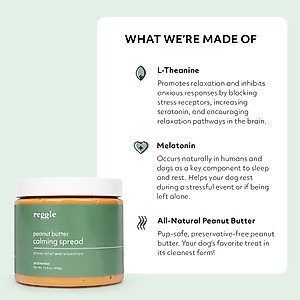 Reggie Calming Spread for Dogs | Natural Peanut Butter to Reduce Hyperactivity, Separation Anxiety, & Stress | Vet-Approved & Ideal for All Ages, Breeds, and Sizes - 30 Servings