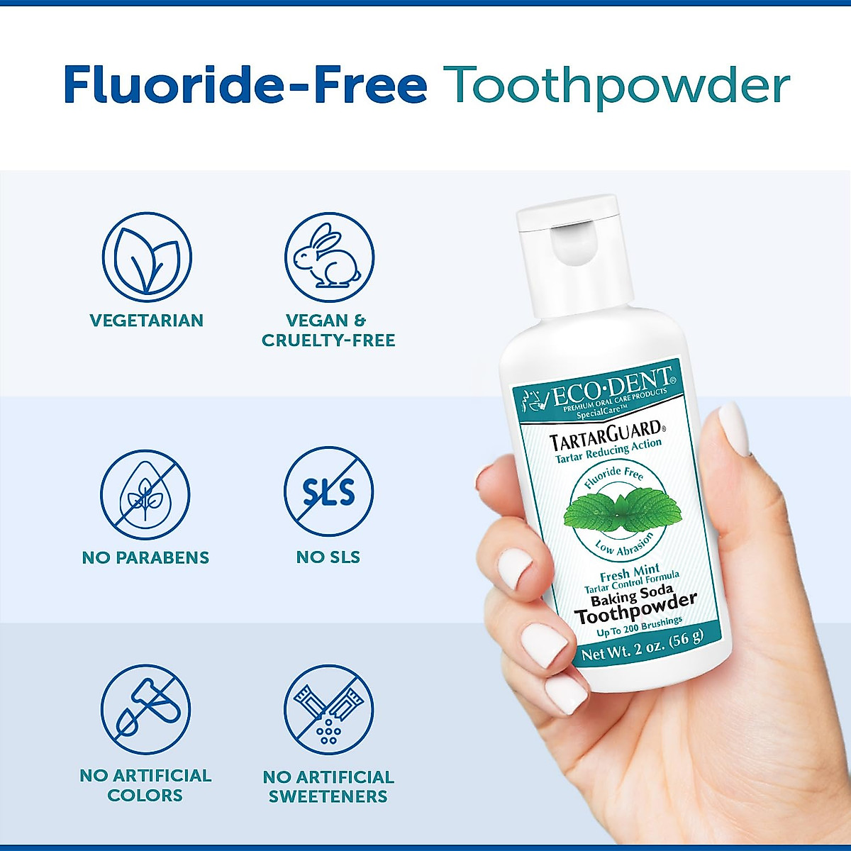 Eco-Dent TartarGuard Baking Soda Toothpowder, Fresh Mint 2 oz