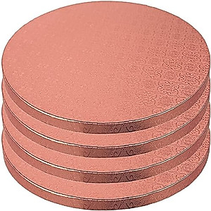 PixiPy Cake Boards (4 Pack, 12 inch, Rose Gold), Reusable Round Cake Drums for Showstopping Desserts, Heavy-Duty Disposable Cardboard Cake Bases W/Elegant Patterns, Cake Decorating Supplies