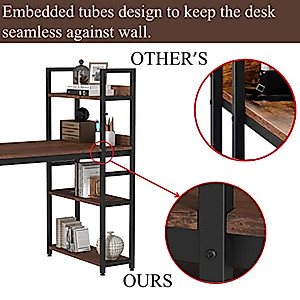 Napnapday 55 inch Computer Desk with Shelves, Desk with Storage Bookshelf Writing Table for Gaming Home Office Bedroom, Mahogany