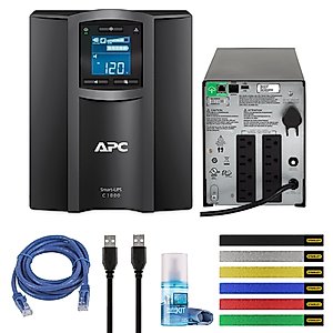 APC Smart-UPS C1000 Battery Backup & Surge Protector SmartConnect with Ethernet Cable, Wire Ties & Cleaning Kit