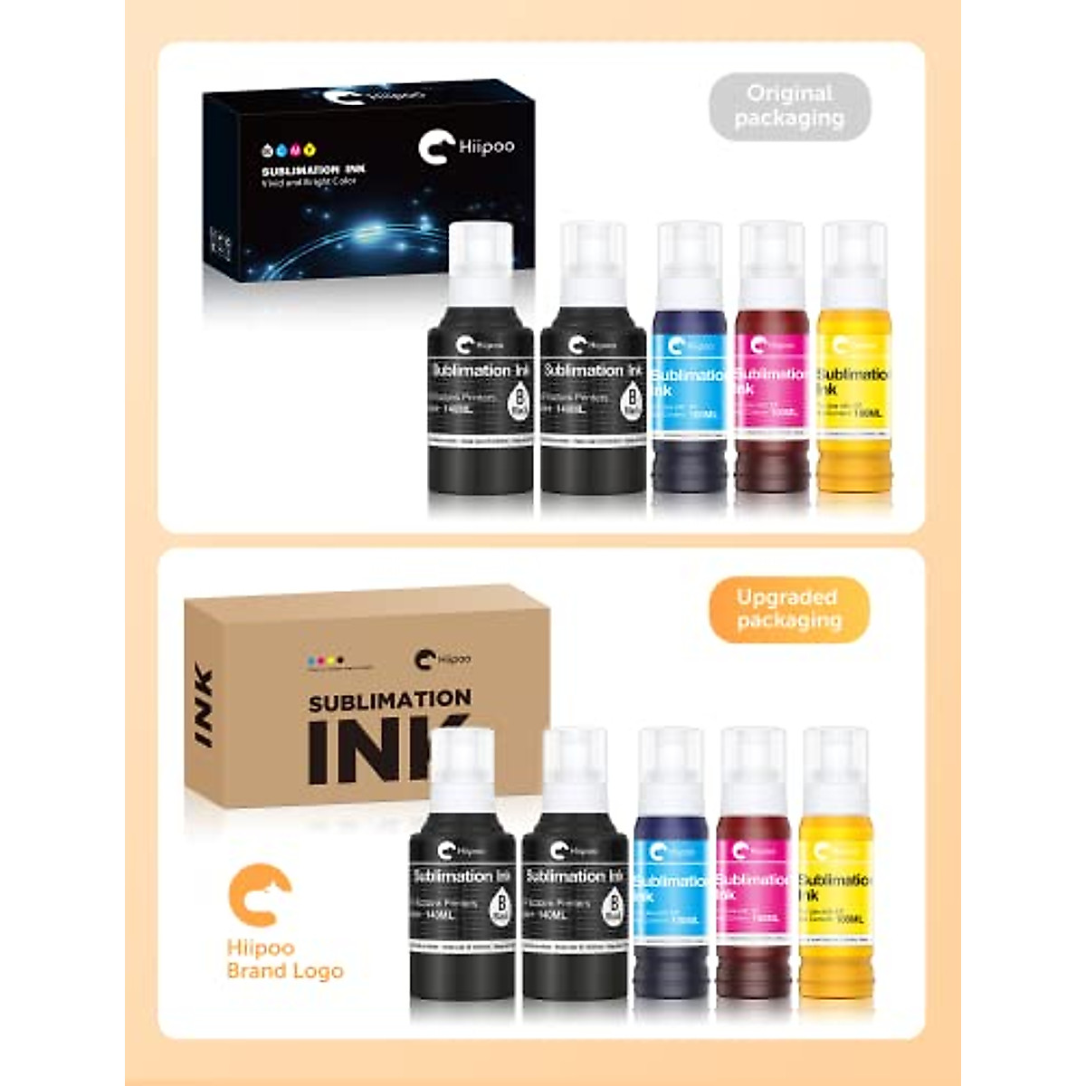 Hiipoo 580ML Sublimation Ink for EcoTank Supertank Inkjet Printer ET-2400 ET-2720 ET-2760 ET-2800 ET-2803 ET-2850 ET-3760 ET-4800 ET-15000 Heat Press Transfer on T-Shirt (Autofill/ICC-Free/Anti-UV)