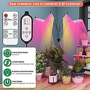 Lxyoug LED Grow Lights for Indoor Plants Full Spectrum Plant Light with 15-60 inches Adjustable Tripod Stand, Red Blue White Floor Grow Lamp with 4/8/12H Timer with Remote Control