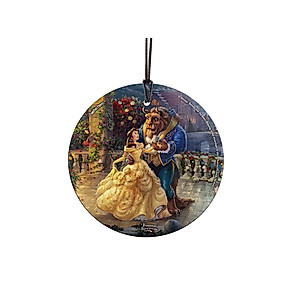Trend Setters Thomas Kinkade Disney Dancing in The Moonlight Beauty and The Beast 3.5” Starfire Prints Hanging Glass Print Accessory