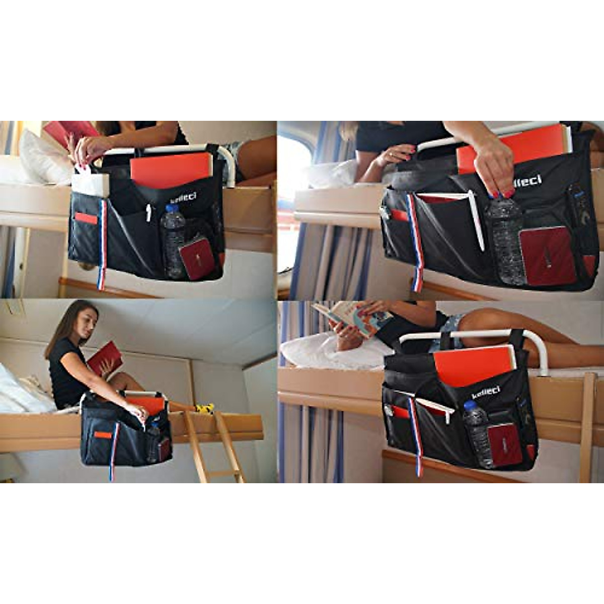 Kelleci Bedside Caddy - Hanging Bedside Organizer/Bedside Storage Bag for Bunk and Hospital Beds, Dorm Rooms Bed Rails/with 8 Pockets