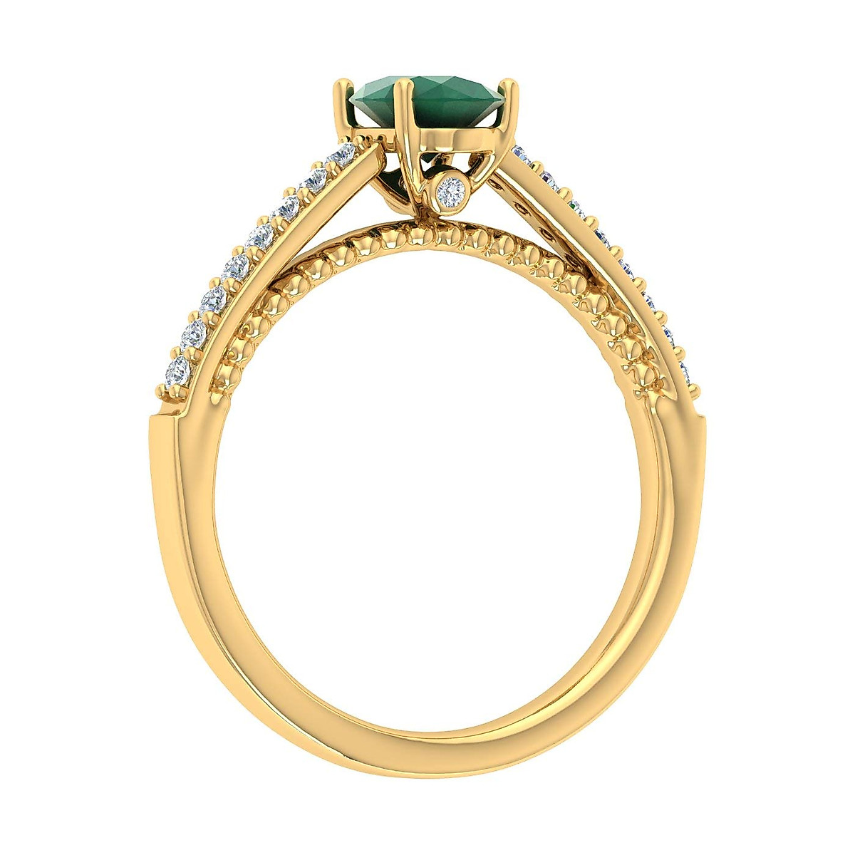 1 Carat Oval Shape Emerald and Round Diamond Solitaire Engagement Ring in 10K Yellow Gold (Ring Size 6)
