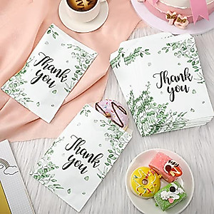200 Pack Thank You Paper Treat Bags Greenery Eucalyptus Candy Buffet Bags Paper Cookie Bags Thank You Favor Bags Goodie Bags for Wedding Baby Shower Birthday Party Favors, Cookies, Goodies