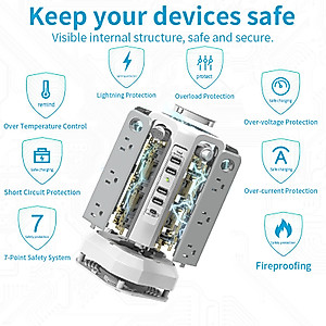 Surge Protector Power Strip Tower with USB C Port(PD18W),10FT Extension Cord with 12 AC Outlets 5 USB Charging Ports, PASSUS Power Tower Surge Protection for Home Office DormRoom