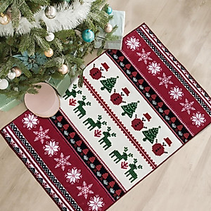 Christmas Area Rugs 4x6 Machine Washable High Traffic Xmas Door Mat Non-Slip Floor Carpet for Living Room Dining Room Bedroom Entryway & Hallway, Snow Print