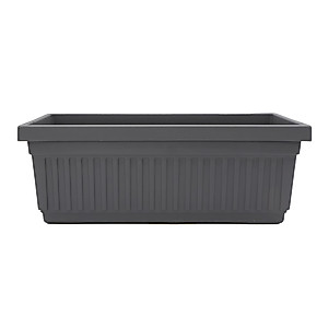 The HC Companies 30 Inch Venetian Rectangular Window Planter Box - Lightweight Plastic Indoor Outdoor Plant Pot with Drainage for Windowsill, Herbs, Flowers, Warm Gray