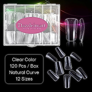 120PCS Clear Square Nail Tips,Short Nail Tips Full Cover Natural Crystal Duck Feet Styel for Wide French False Nail Extension, Acrylic Nails Professional for Y2K-inspired Designs(12 Size Clear)