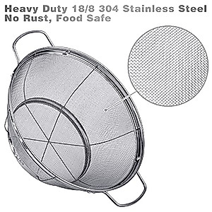 5 Pack 18/8 Stainless Steel Colander Sieves, Multi Size Mesh Strainer Net Baskets with Handles & Resting Base for Strain, Drain, Rinse or Steam