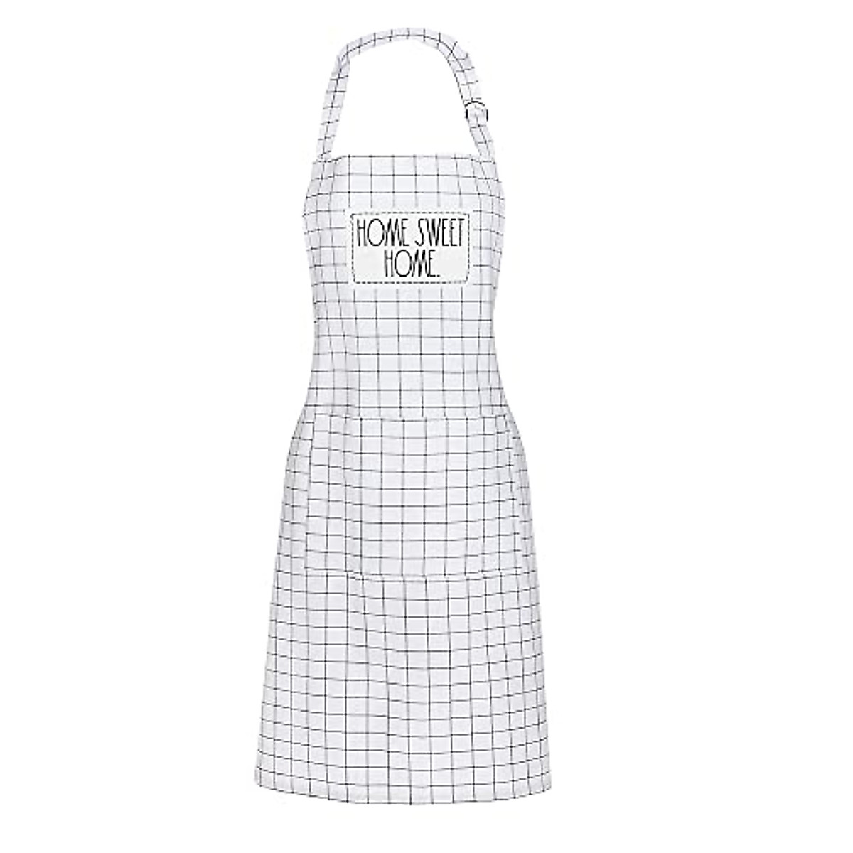 Rae Dunn Kitchen Apron for Adults, Adjustable Aprons for Cooking with Long Strap and Ties, Baking, BBQ, Machine Washable, Cotton Window Pane Apron Embroidered HOME SWEET HOME