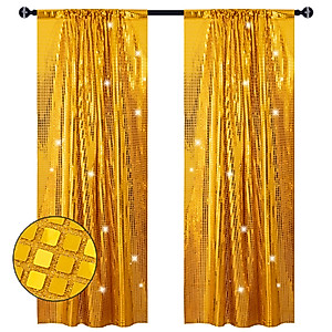 Sugargirl Gold Sequin Backdrop Curtain 2 Panels 2FTx8FT Glitter Disco Party Background Drapes Mirror Foil Backdrop for Wedding Birthday Wall Decor