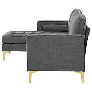 Karl home L-Shape Sectional Sofa Linen Fabric Sofa Couch Living Room Futon Couch with Reversible Chaise, Lattice Decored Seat Cushion, Dark Gray