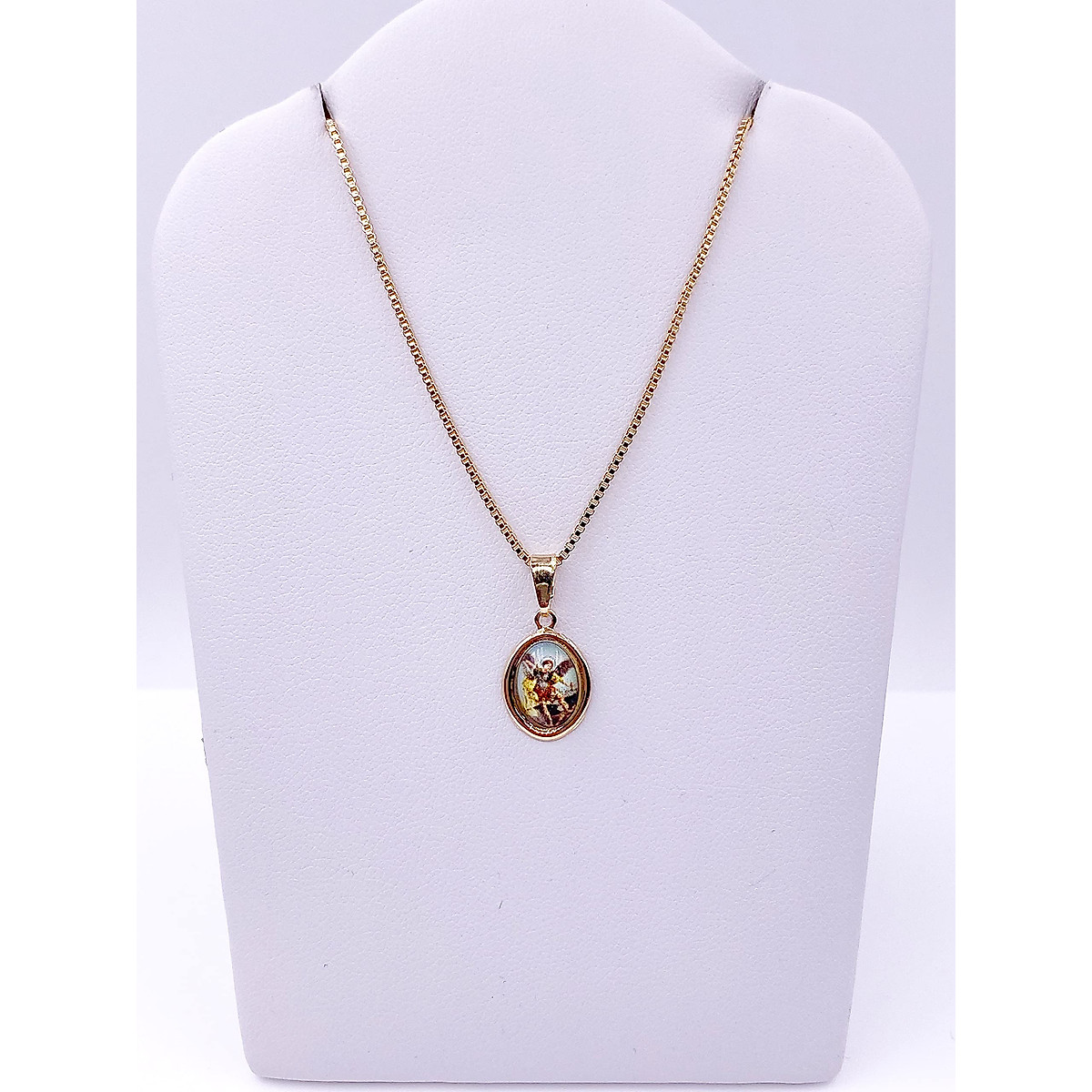 Beautiful Religious Necklace for Women Colored Saint Michael Archangel Pendant 18K Gold Plated Chain