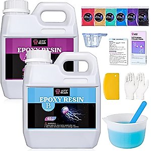 LET'S RESIN 80oz Crystal Clear Casting Resin Kit,Bubbles Free Epoxy Resin Supplies,Craft Clear Resin for Tumblers,Molds,Jewelry,Resin and Hardener with 6 Mica Powders,Large Silicone Cup