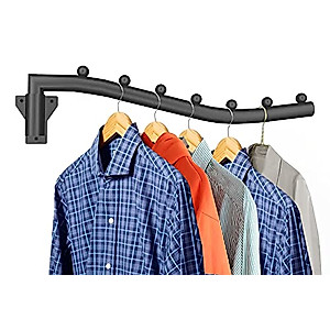 Folding Clothes Hanger Rack Swing Arm Hook Holder Clothing Hanging Garment Drying Closet Rod Storage Organizer Wall Mount Space Saving for Closet Organizer, Bathroom, Bedroom, Laundry Room Black