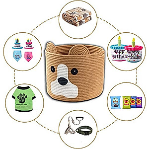 Ushang Pet Dog Toy Storage Basket, Woven Cotton Rope Animal Storage Basket Bin for Kids, Baby Toys Basket, Dog Gifts for Dog Lovers - 12" L X 10" H, Khaki