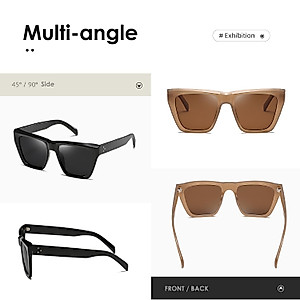 kimorn Sunglasses Womens Men Polarized Trendy Retro Sun Glasses Square Frame K1546 (Black+Brown)