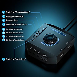 T10 External Sound Card, PHOINIKAS USB Audio Adapter for PC Windows, Mac, Linux, Laptops, Desktops, Stereo Sound Card with 3.5mm Interface & USB Interface, Volume Control, Plug & Play (6-in-1, Black)
