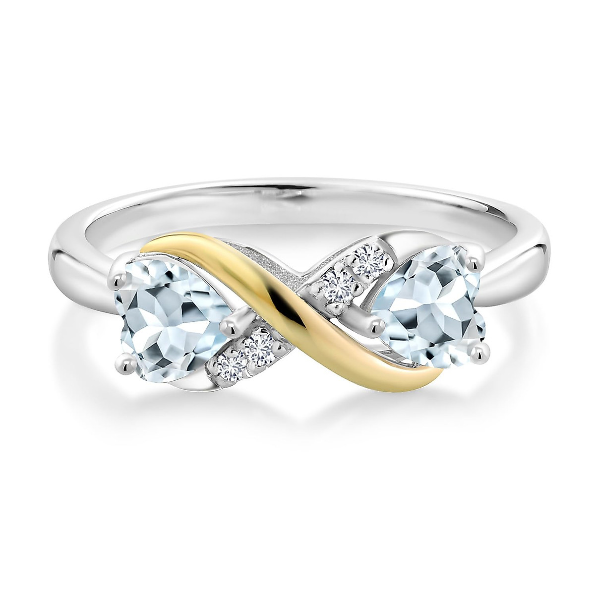 Gem Stone King 925 Sterling Silver and 10K Yellow Gold Sky Blue Aquamarine and White Lab Grown Diamond Ring For Women | 0.87 Cttw | Heart Shape 5MM | Available In Size 7, 8, 9, 10, 11, 12, 13