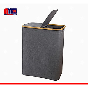 AM The America Store - Double Laundry Hamper with Lid, Divided Laundry Hamper with Removable Bags, 2 Section Dirty Clothes Basket with Handles for Bathroom, Bedroom & Laundry Room, 150L (GREY)