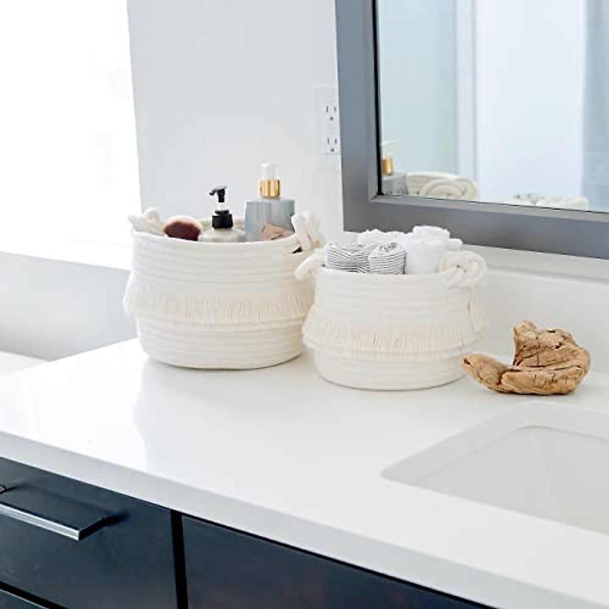 NaturalCozy 3-Piece Decorative Storage Basket Set – Cotton Rope Woven Baskets for Organizing! Small Basket for Nursery Baby Stuff, Gift Basket, Montessori, Dog Toy Bin, Cat Basket, Bathroom Shelves