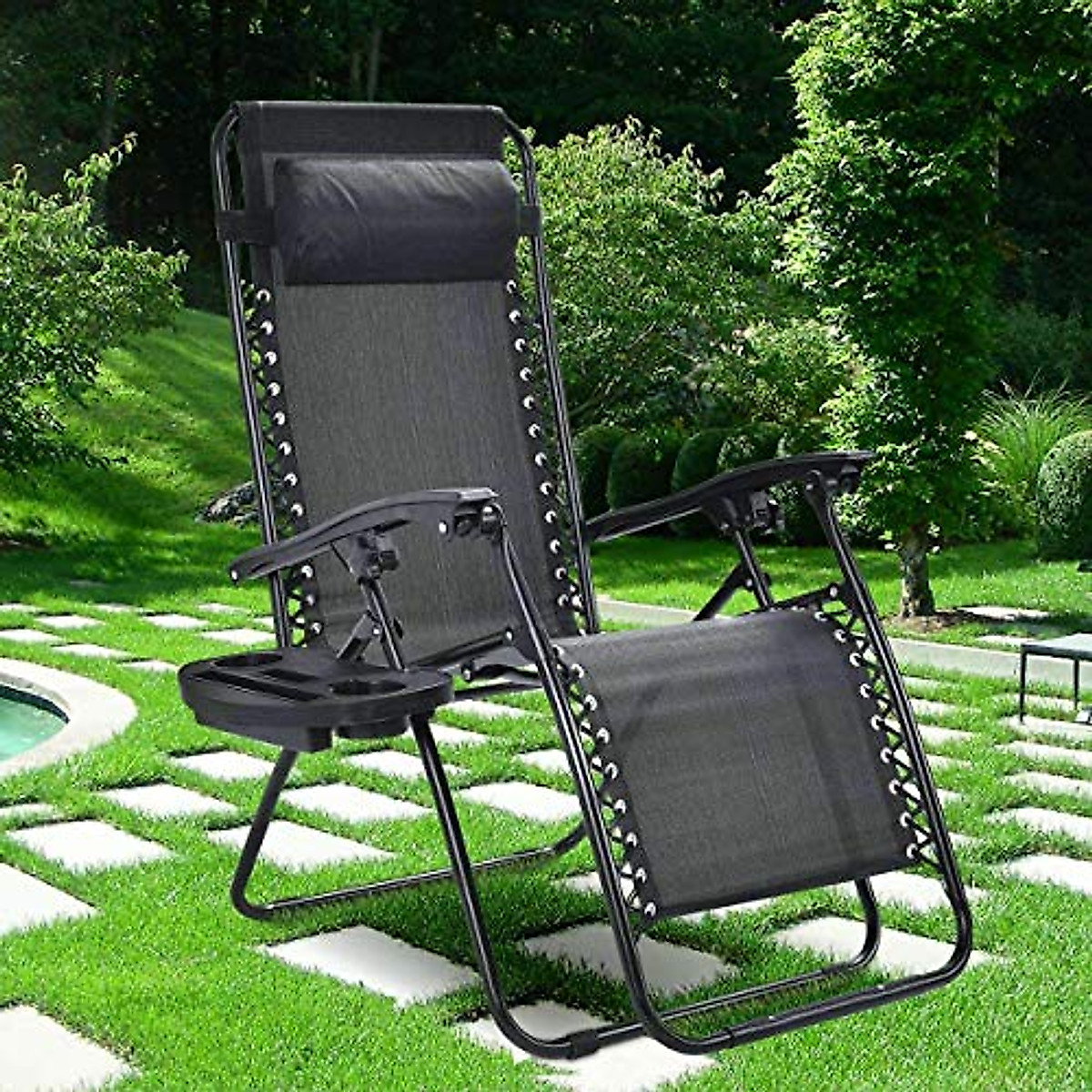 Casart Set of 2 PC Folding Lounge Chair, Outdoor Zero Gravity Recliner Chairs with Cup Holder, Perfect for Yard, Beach and Patio
