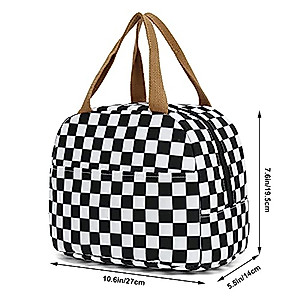 Yusudan Checkered Lunch Bag for Women Girls, Reusable Insulated Picnic Tote Bags for Adults Kids Work School Hiking Beach