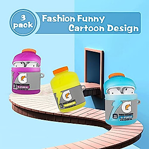 3 Pack Drink Cases for AirPods Case 2nd Generation, Funny Soft Silicone Fashion Cartoon Food Skin Protective Cover, Sport Drinks Water Cute Fun for Apple AirPod 2/1 Women Girls Boys with Keychain