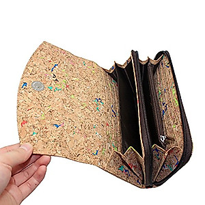 boshiho Natural Cork Wallet - Large Capacity Smart Phone Long Clutch Purse for Women Vegan Gift (Cork 1)