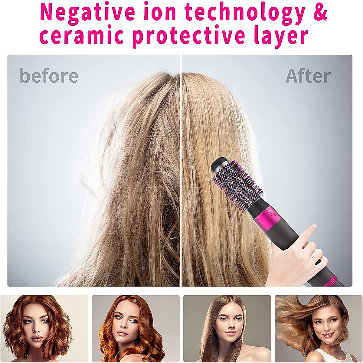 Hot Air Brush Hair Dryer Brush - 5 in 1 Hair Dryer Hot Air Brush Styler Blow Dryer Brush in One,Negative ​Ion/1200W/3 Temp/,One Step Hair Dryer and Styler for Straightening/Curling/Volumizer (Black)