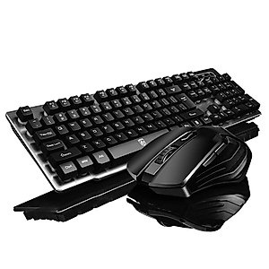 Keyboard and Mouse Combo,2.4G Wireless Mechanical Hand Feel Ergonomic Multimedia Gaming Keyboard +1600DPI Optical Mouse+Mice Pad for Laptop PC Smart TV MacBook (Black)