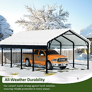 JAMFLY 12X20 FT Carport, Heavy Duty Carport Canopy with Galvanized Steel Roof and Frame, Metal Carport Upgraded Extra Large Garage for Pickup, Boat, Car and Tractors