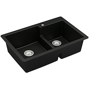 Karran QT-811 33" Top Mount Large/Small Bowl Quartz Kitchen Sink in Black