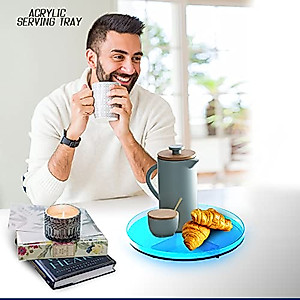 Upving Decorative Tray for Coffee Table Decor Acrylic Tray Large Round Trays Serving Food Tray for Eating Cologne Organizer Perfume Bathroom Livingroom Kitchen Table Decor Blue Photography Props