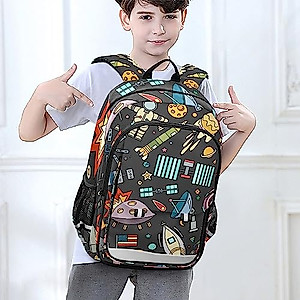 Glaphy Outer Spaceship Rocket Cartoon Backpack School Bag Lightweight Laptop Backpack Student Travel Daypack with Reflective Stripes