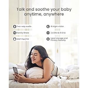 Simshine Smart Baby Monitor WiFi Smartphone AI Cry Soothing Lullaby, Sleep Breathing Analysis, 2K UHD Video Camera, 2-Way Talk, Night Vision, Virtual Fence