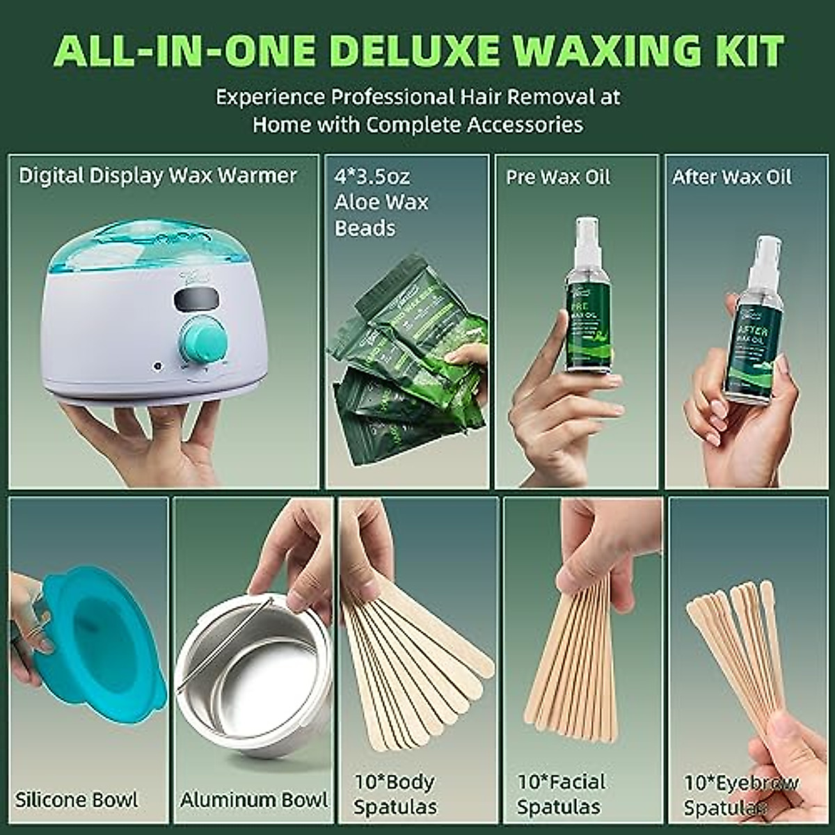 VENNCO Premium Digital Waxing Kit - Wax Melt Warmer Kit For Sensitive Skin Coarse Hair Removal - 14oz Hard Wax Beads & Silicone Liner -For Body Face Leg Bikini Brazilian -Home Waxing Kit For Women Men