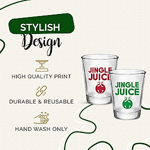 Let's Get Elfed Up - Green Christmas Shot Glasses - Set of 12 Glass Party Shot Cups with Double-Sided Prints - Holiday Cocktail Glasses for Drinking Liquor, Tequila, Vodka
