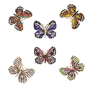 WeimanJewelry Lot 6pcs Multicolor Rhinestone Crystal Butterfly Brooch Pin Set for Women (Style 2)