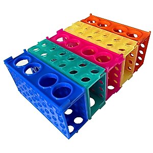 4-Way Plastic Test Tube Rack,Test Tube Holder with 5 Different Colors（Blue,Yellow,Orange,Pink,Green),Pack of 5